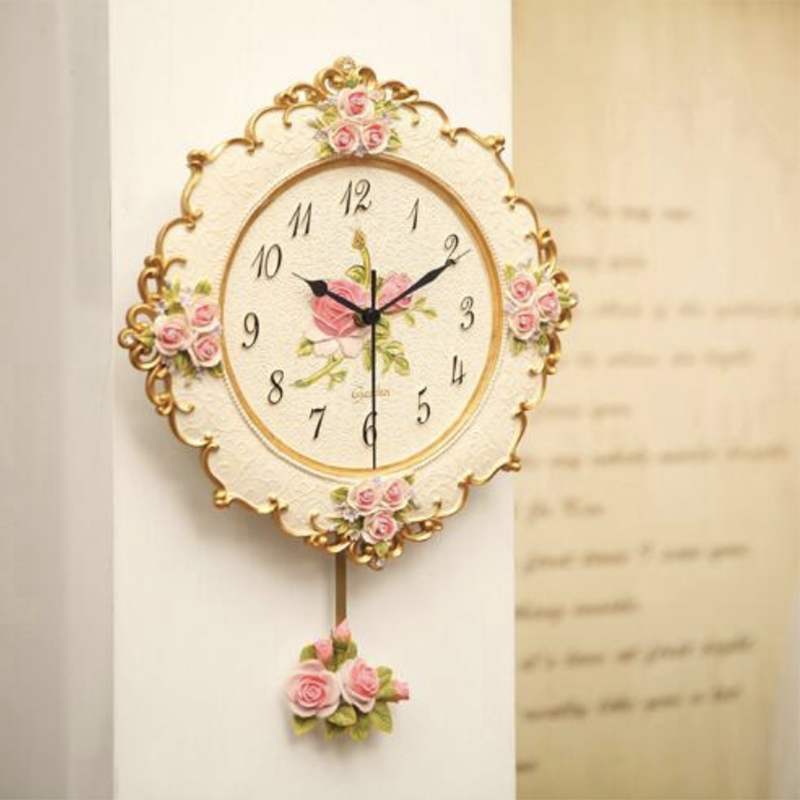 A010 rose quartz wall clock swing mute flower moed... – Grandado