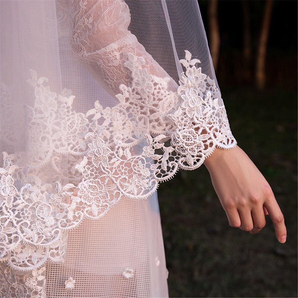 Bridal Veil One Layer with Veil Comb Full Lace Edg... – Grandado