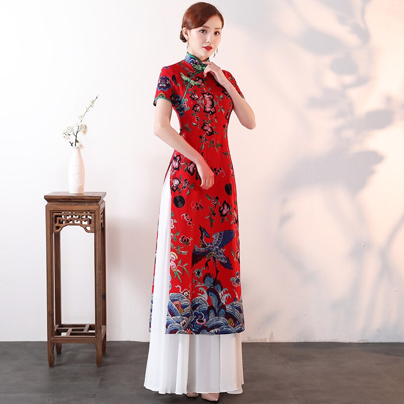 Lady Vintage Floral Print Long Cheongsam Big Size ... – Grandado