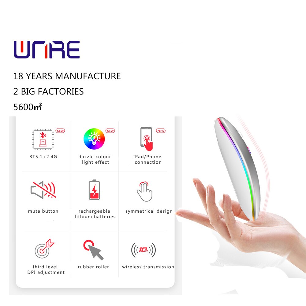 Wireless Mouse Bluetooth Dual-Mode Mouse LED Light... – Vicedeal