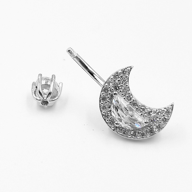 925 Sterling Silver Belly Button Ring 14g CZ moon ... – Grandado