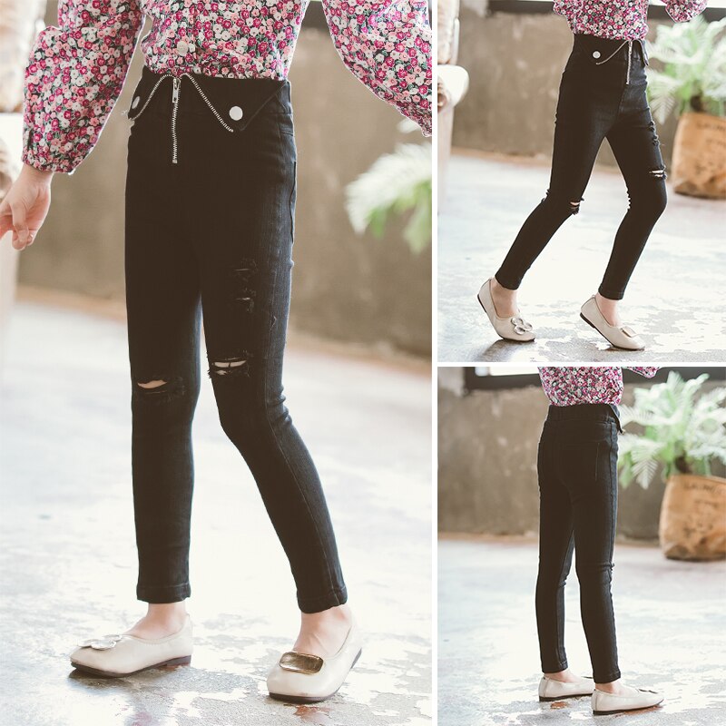 Hole girls Jeans Spring Denim Skinny Trousers Zipp... – Vicedeal
