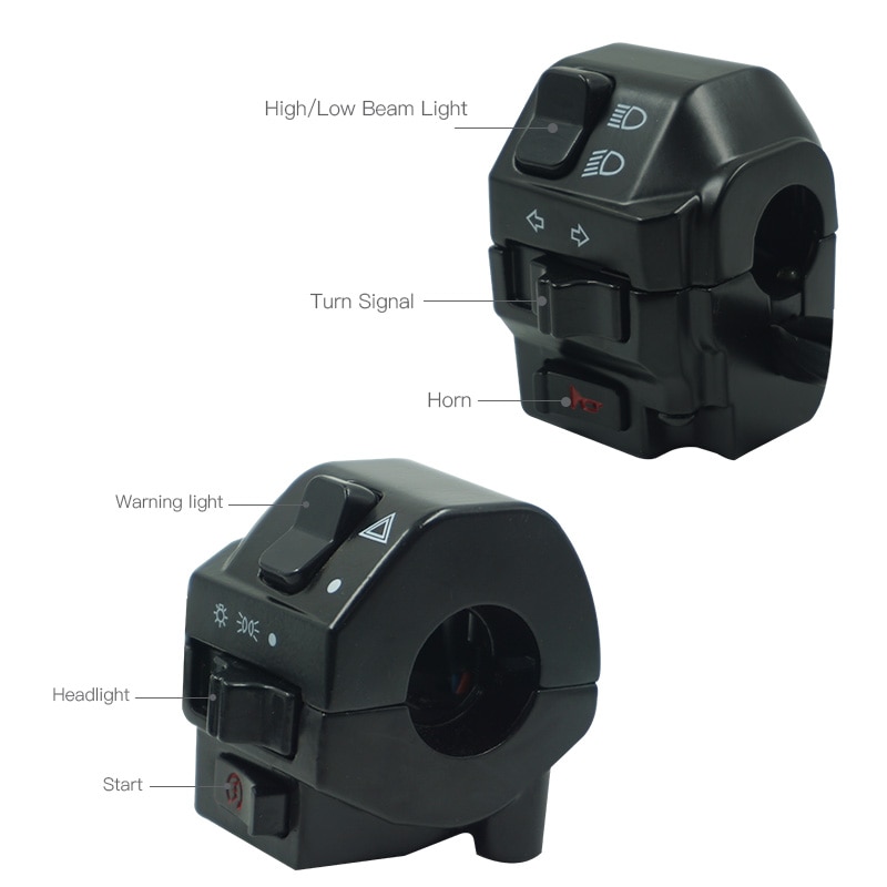 Black Universal Aluminum 7/8" 22MM Motorcycle Switch Handlebar Motorbike Horn Turn Signal ...