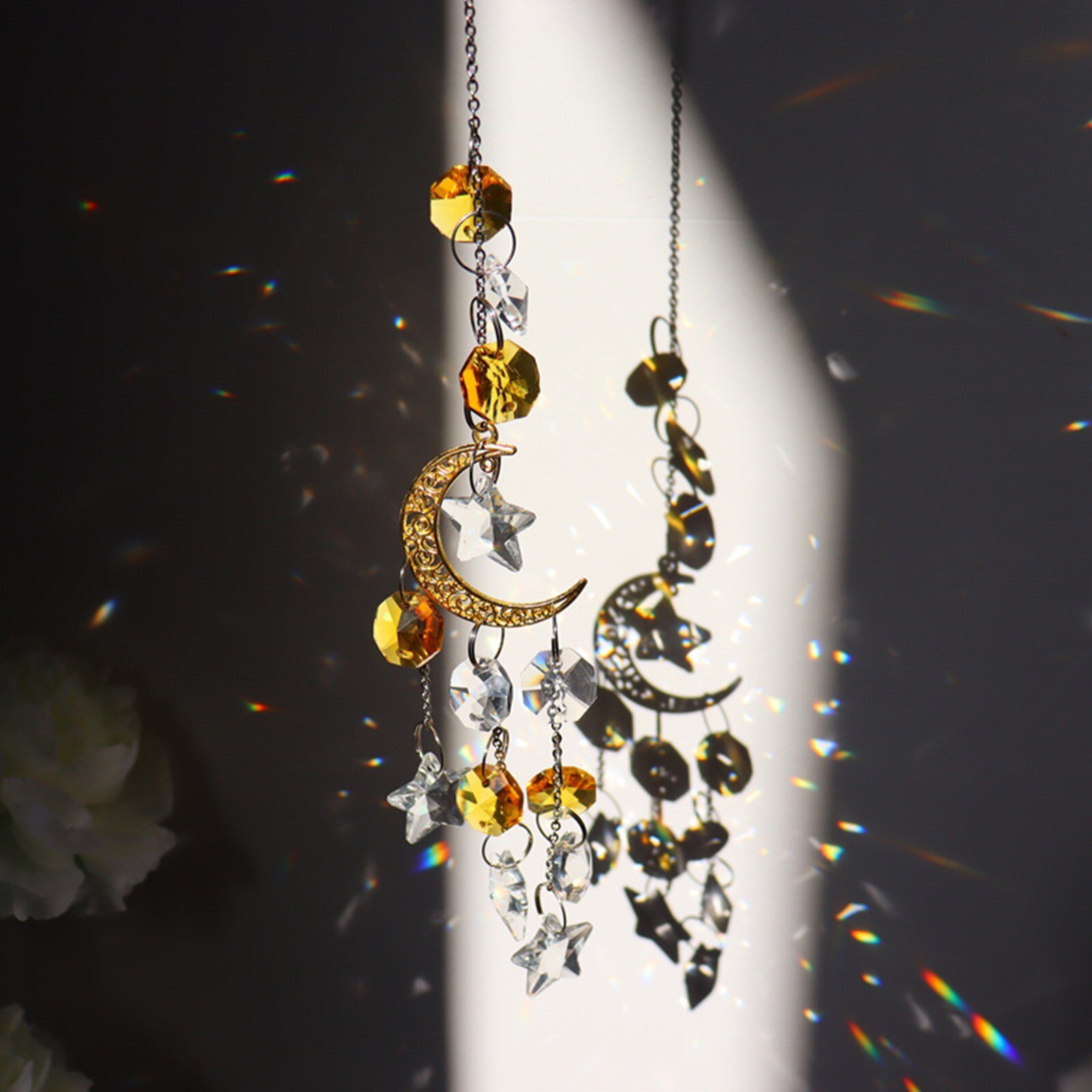 Clear Suncatcher Crystal Beads Hanging With Moon D... – Grandado