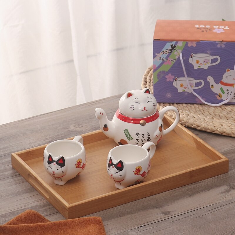 Ceramic Cute Cartoon Lucky Cat Flower Tea Tea Set ... – Vicedeal