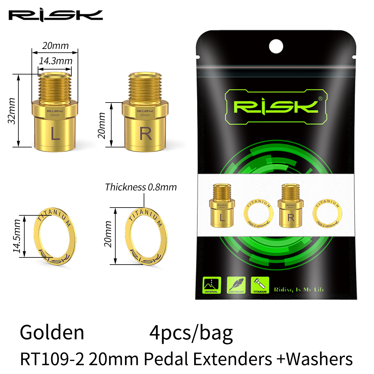 RISK Titanium Ti Bike Pedal Axle Extender Bicycle ... – Grandado