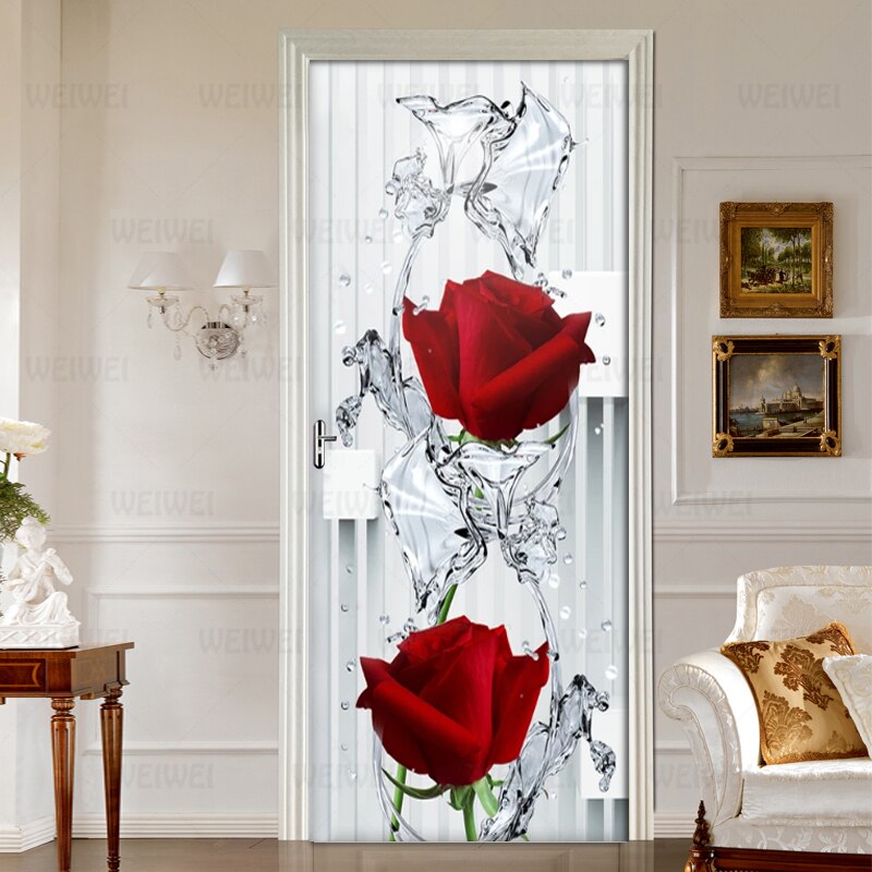 Style 3D Modern Rose Water Drops Door Sticker Mura... – Vicedeal
