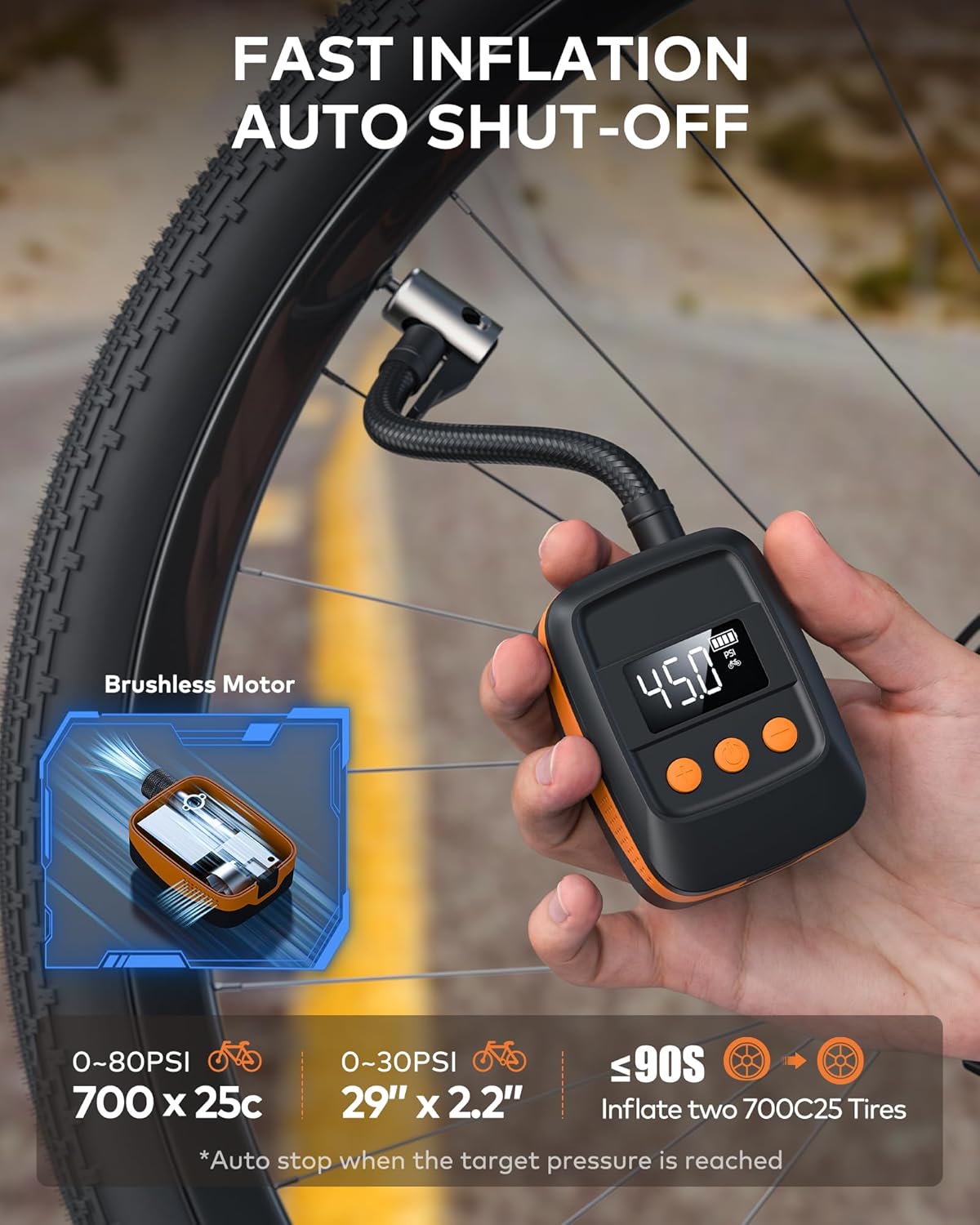 Cykelpump elcykeldäckspump med mätare 120 psi elcy... – Grandado