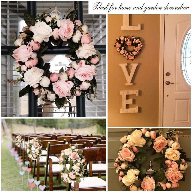 13 Inch Pink Rose Wreath Floral Wreath Classic Han... – Grandado