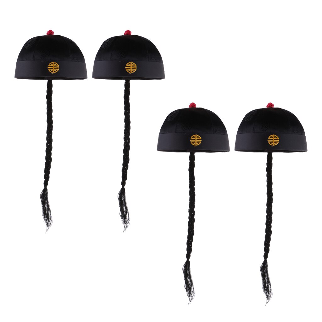 Set of 4pcs Mens Adults Black Chinese Oriental Cap... – Grandado