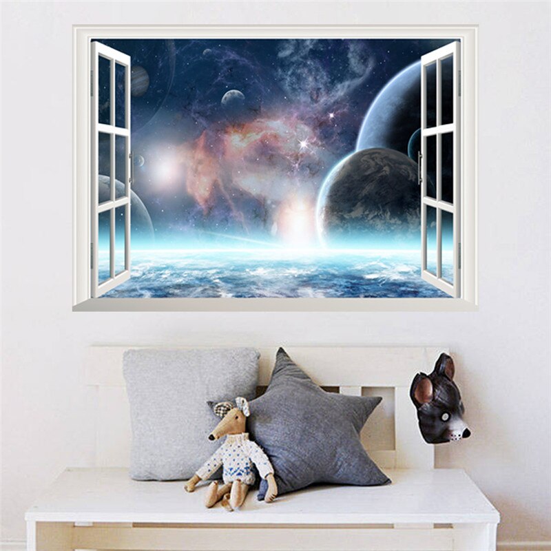 3D effect Outer Space window wall stickers Living ... – Vicedeal