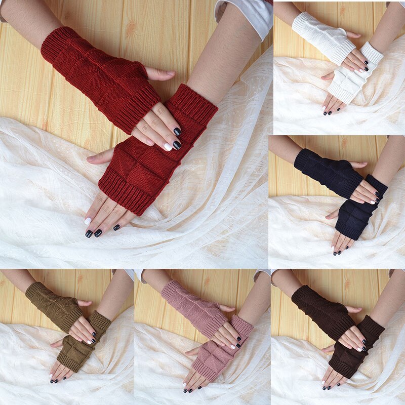 Winter Wool Half Finger Gloves Women Arm Warmer Kn... – Grandado