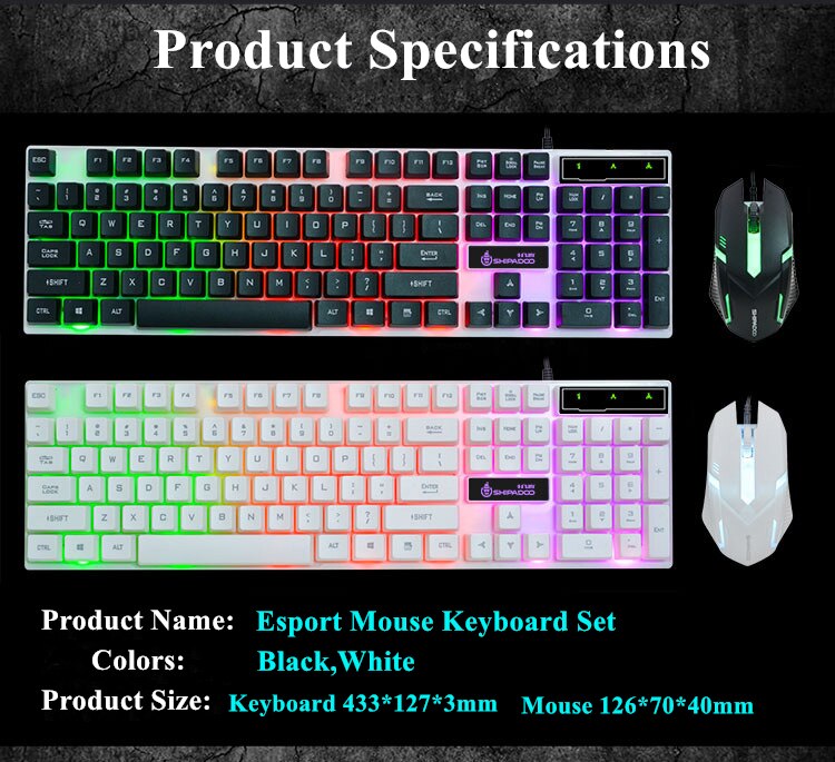 USB Wired Keyboard Mouse Set Gaming Gamer Backligh... – Grandado