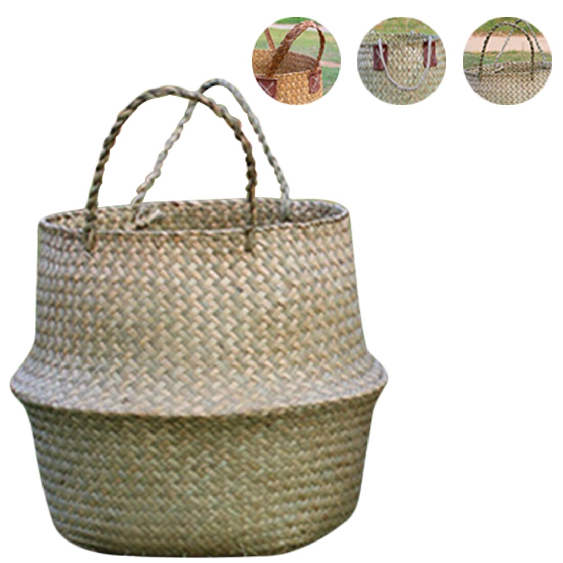 1pc Rattan Folding Basket Seaweed Wicker Baskets D... – Grandado