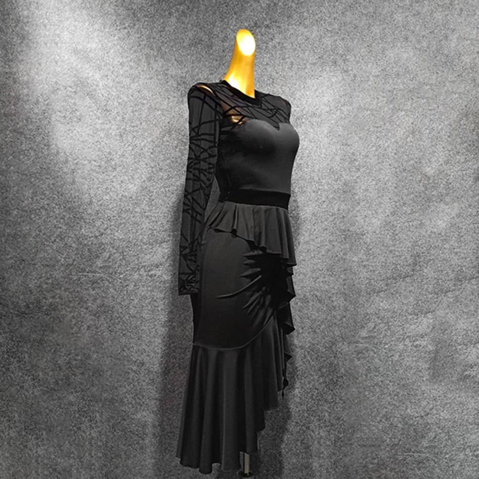 Long Sleeve Lace Latin Dance Dress Dancing Perform... – Vicedeal