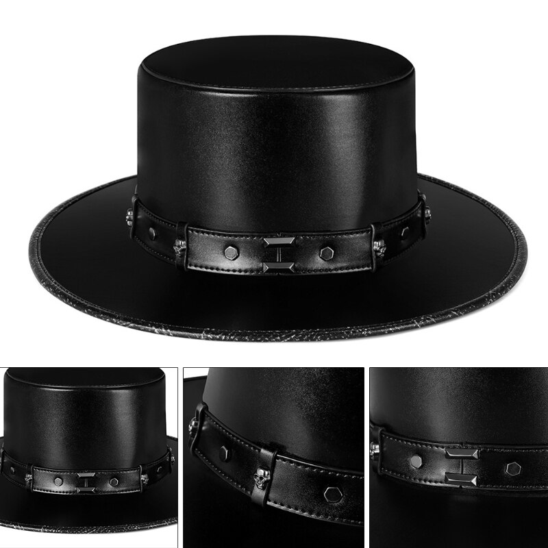 Steampunk Plague Arts Hoed Pu Lederen Zwarte Platt... – Grandado