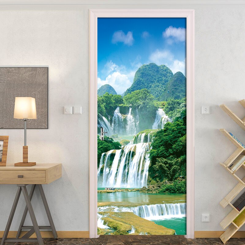 Classic Waterfall Landscape Door Stickers 3D Wallp... – Grandado