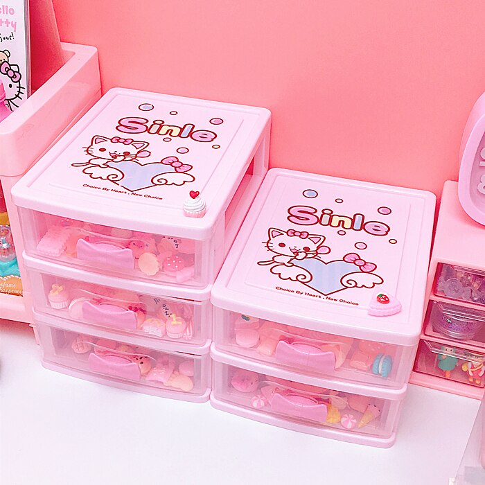 pink lovely three-layer drawer desktop receiving b... – Grandado