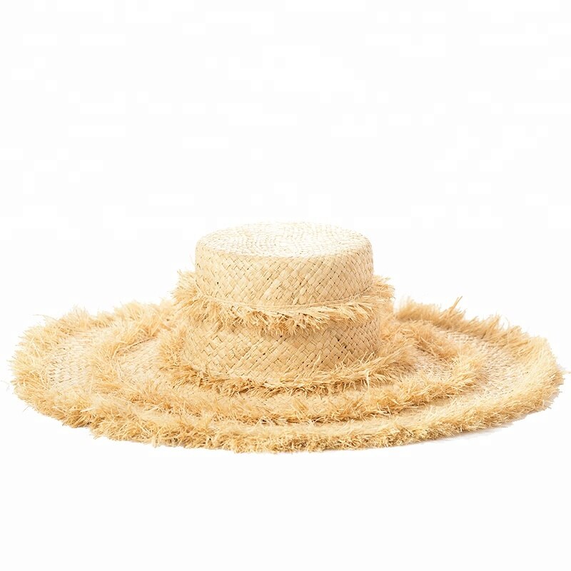 RH Handmade Natural Grass Hat Flat Top Wide Brim S... – Grandado