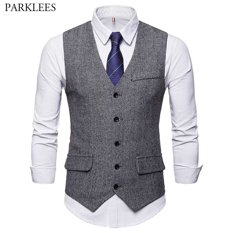 Gray Men's Herringbone Tweed Suit Vest Brand Slim ... – Vicedeal