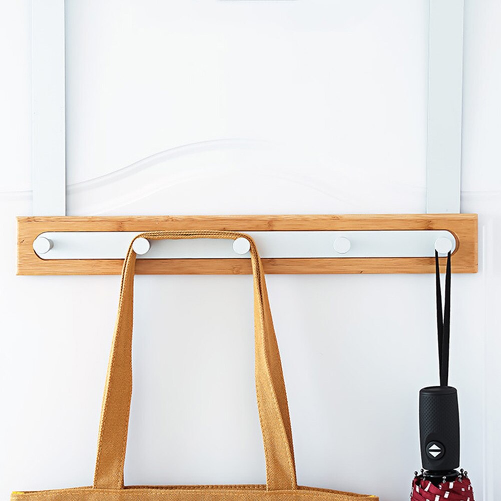 Door Back Rack Bamboo Aluminum 5 Hooks Organizer C... – Grandado