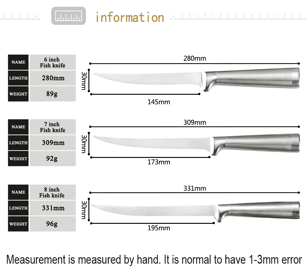 8" 7" 6'' Kitchen Filleting Knif... – Grandado