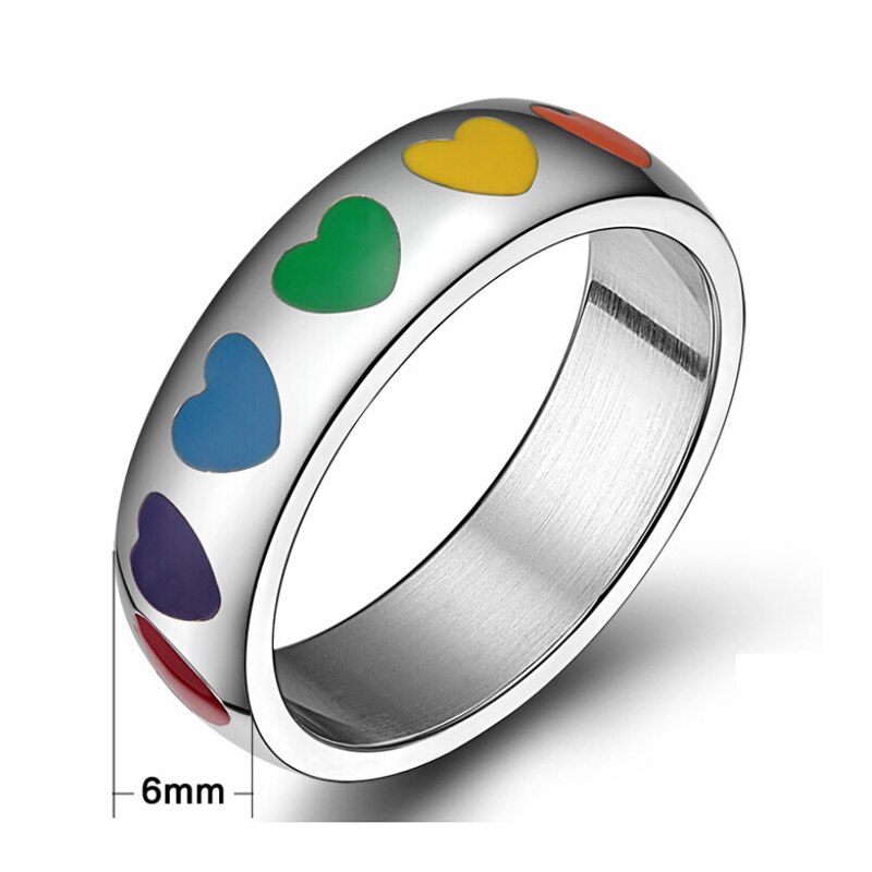 rainbow love heart ring for women stainless steel ... – Grandado