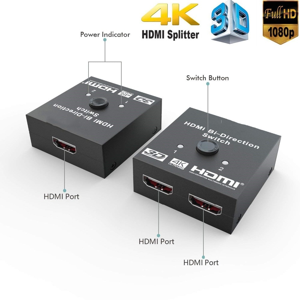 HDMI Splitter Full HD 1080p 3D 4KX2K Video HDMI Sw... – Grandado