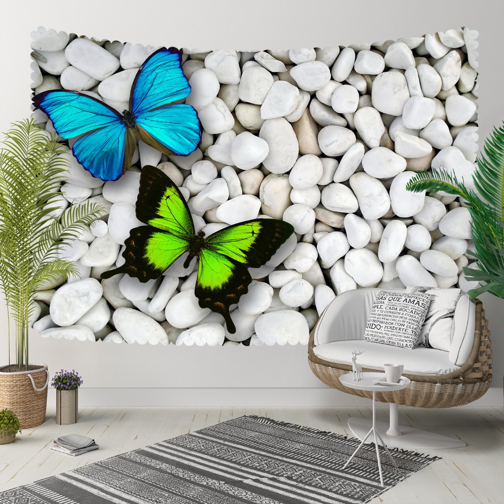 Else White Gray Pebble Stones Green Blue Butterfly... – Grandado