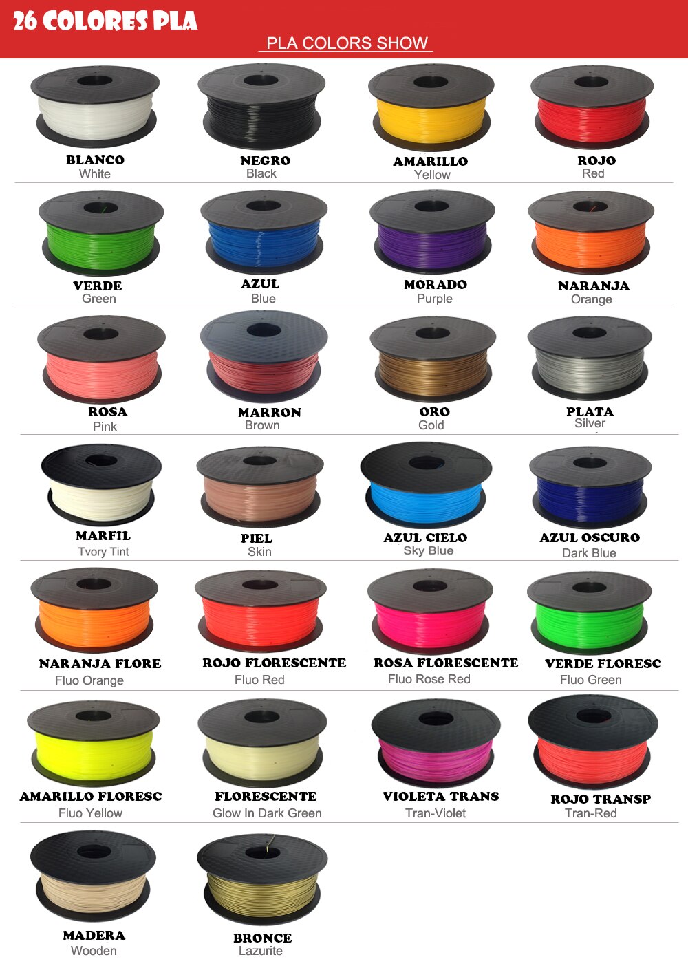 Filamentos impresion 3d ABS PLA 20 colores x 10met... – Grandado