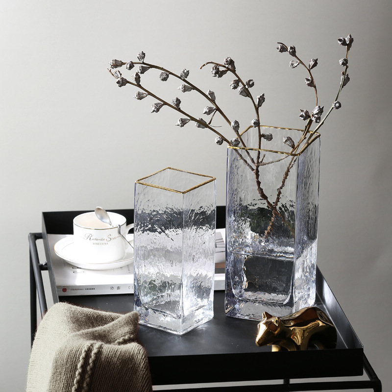 European-style Square Glass Vase Gold-plated Hydro... – Grandado