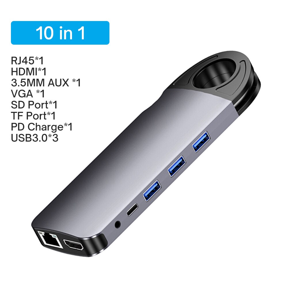 10 Port USB C HUB Type-C to 4K-HDMI RJ45 VGA Ether... – Vicedeal