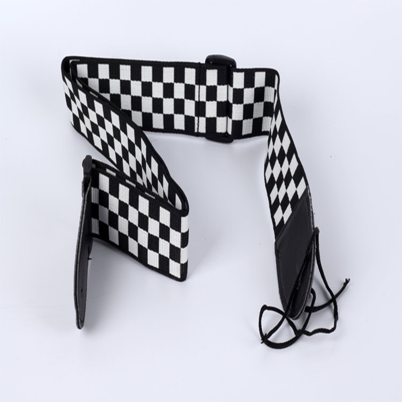 Elektrisk guitarrem læder sort hvid plaid akustisk... – Grandado