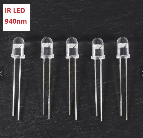 100 Uds 5mm IR LED 940nm lente clara diodo infrarr... – Grandado