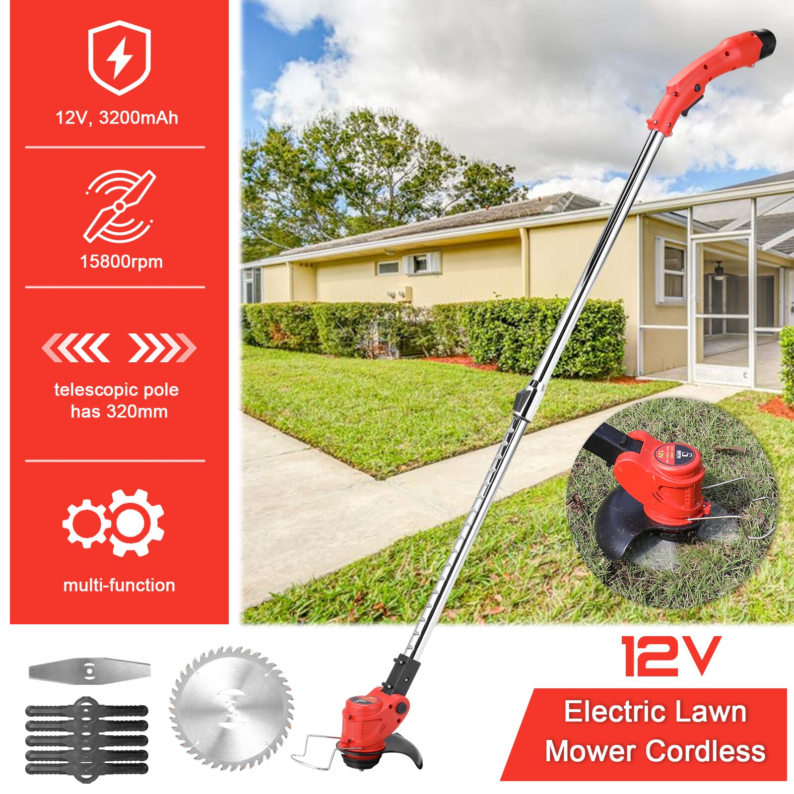12V Electric Lawn Mower Cordless Household Grass T... – Grandado
