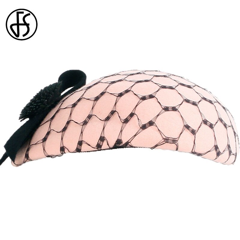 FS Fascinator Hat For Wedding Women Winter Wool Felt Pink Pillbox Hats ...