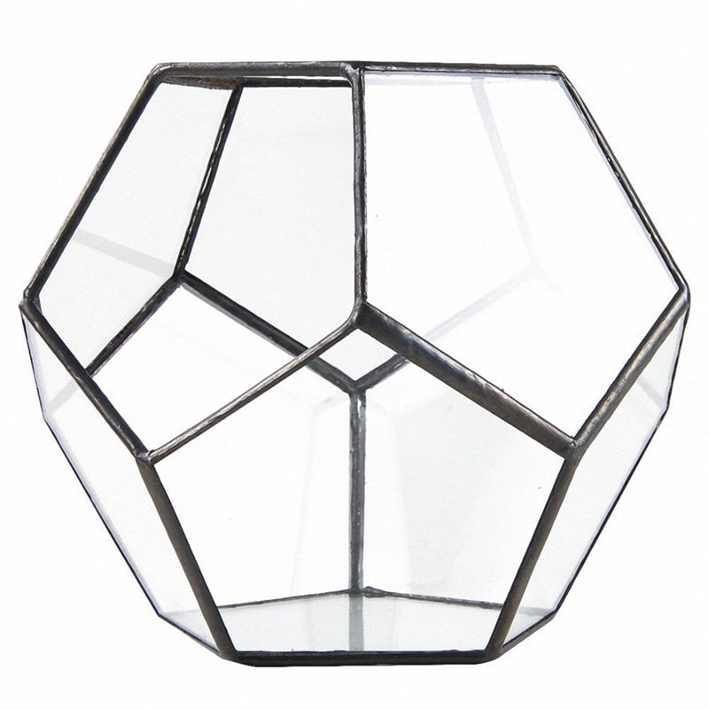 Black Glass Pentagon Geometric Terrarium Container... – Grandado