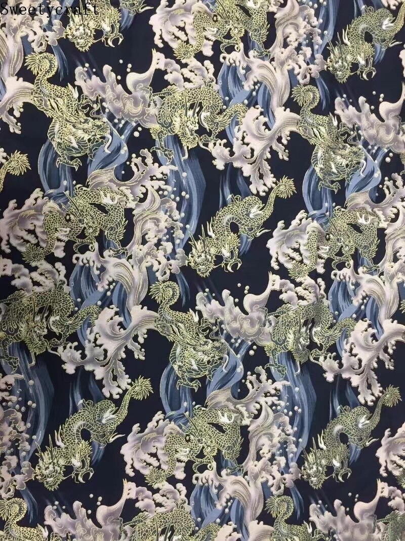 150x100cm Wave Print bronzing Cotton Fabric By Met... – Grandado
