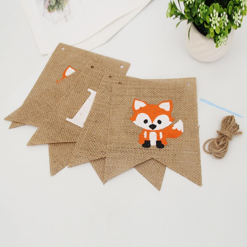 Fox Birthday Pulling Banner Linen Swallow Tail Fla... – Grandado