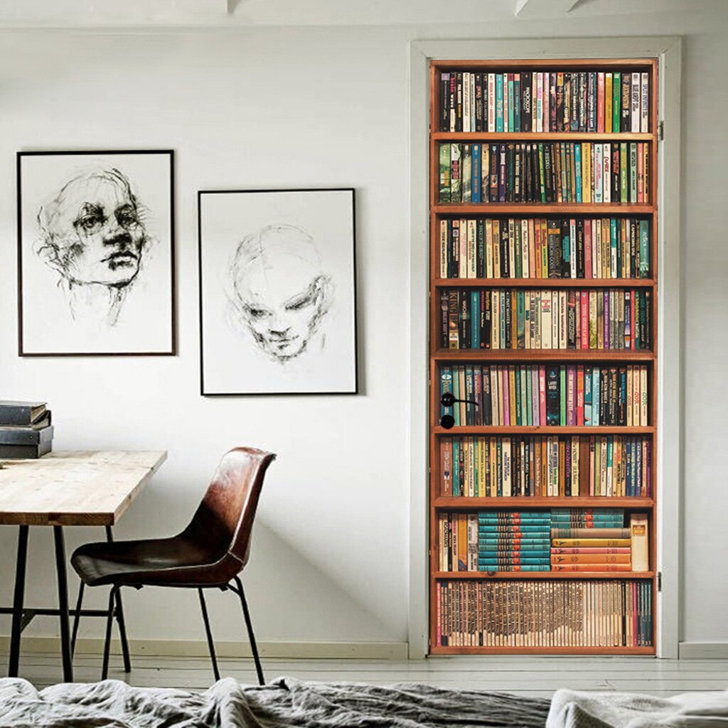 PVC Door Sticker Vintage Wood Bookshelf Bar Counte... – Vicedeal