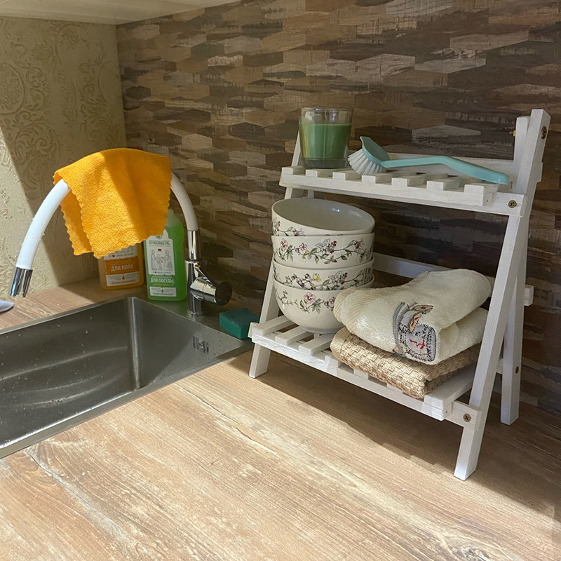 Collapsible Wooden Double Layer Shelf Wood Shelvin... – Grandado