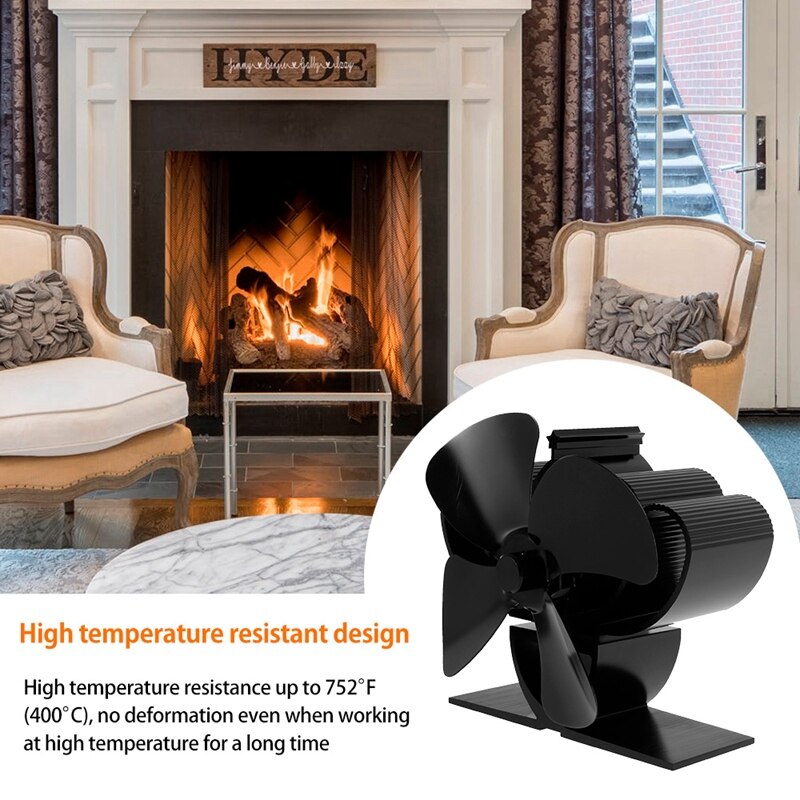 4 Blades Fireplace Fan Stove Fan Heated Fan Heat P... – Grandado