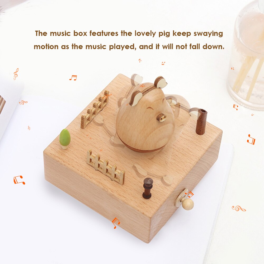 Boîte à musique en bois de hêtre, jouet cochon gob... – Grandado Boîte à musique en bois de hêtre, jouet cochon gob... – Grandado