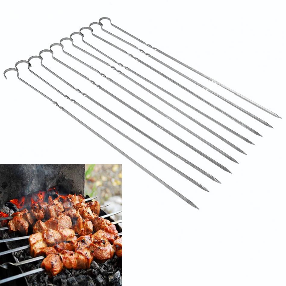 40cm BBQ Barbecue Stainless Steel Grilling Kabob Kebab Flat Skewers Needle Food Camping Picnic ...