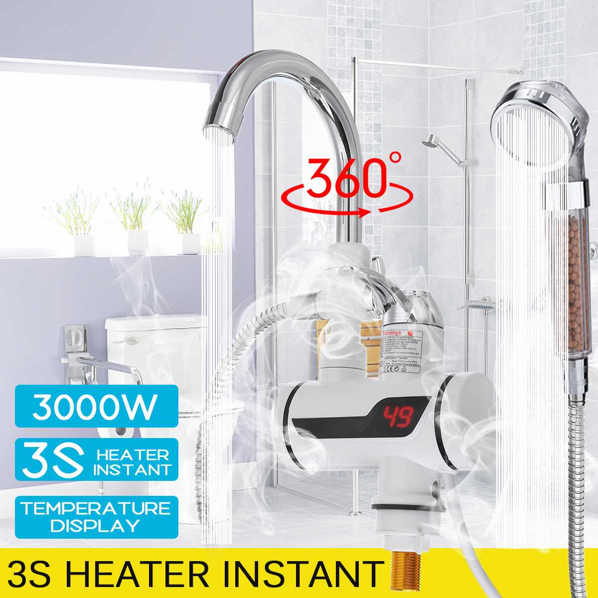 3000W Instant Water Tap 360 Degree Rotation LCD Te... – Vicedeal
