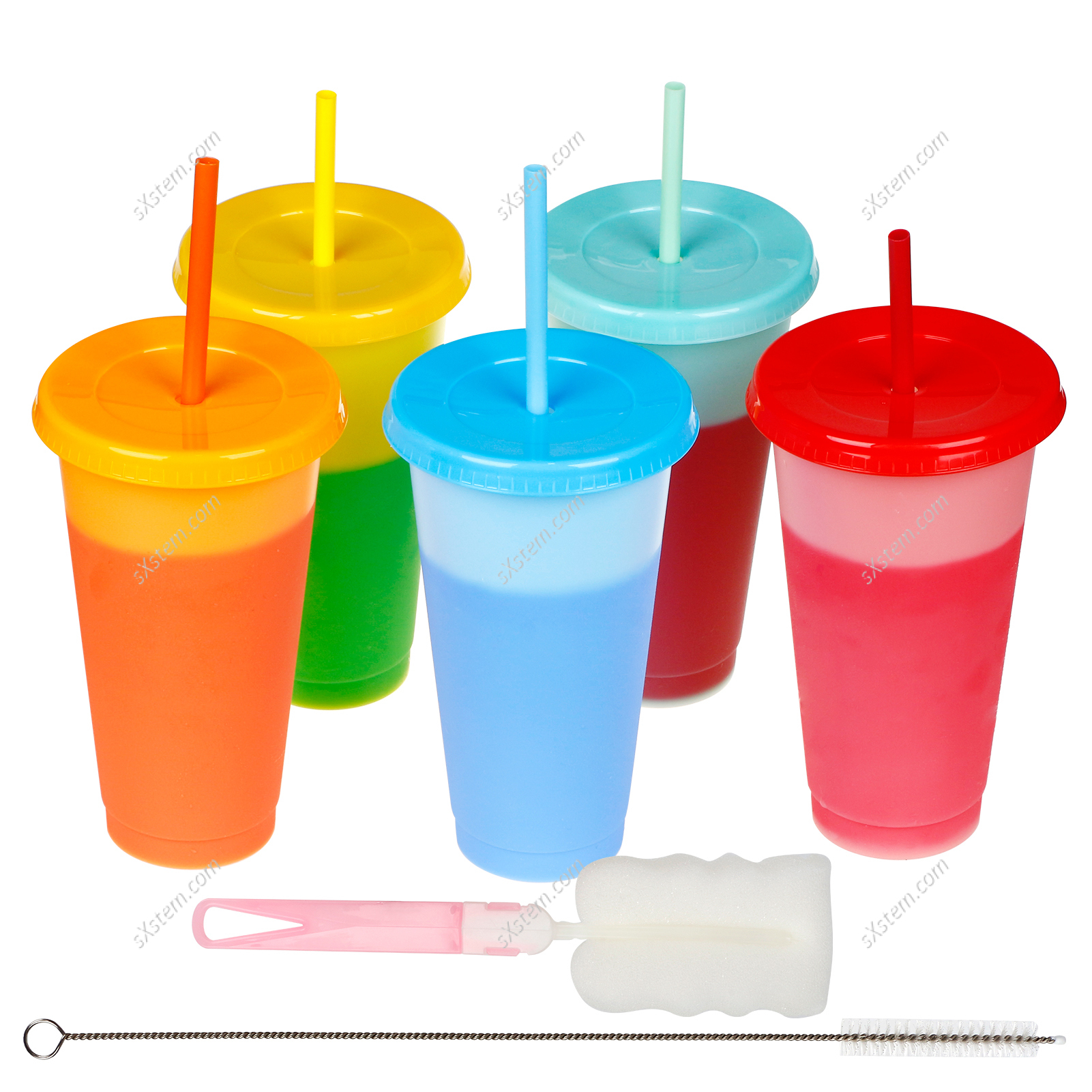 5Pcs Color Changing Cold Cups Reusable Straw Cup W... – Grandado