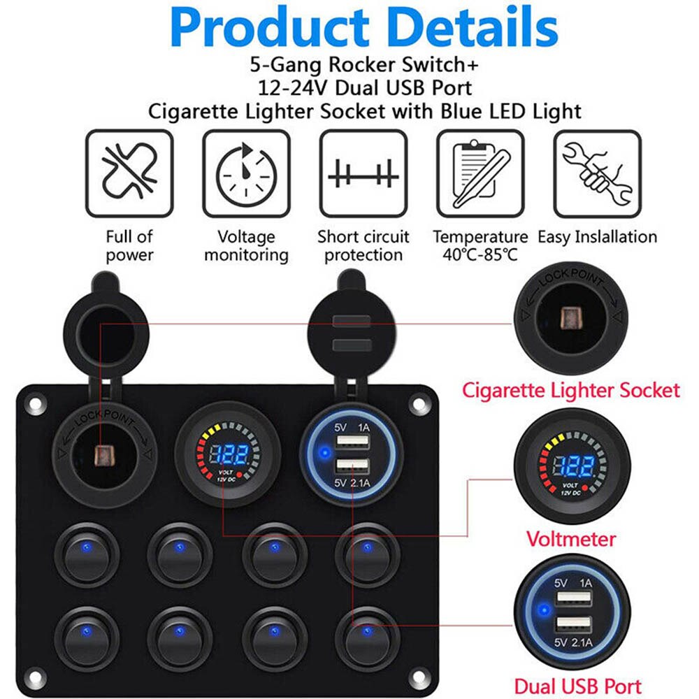 8 Gang Led Marine Boat Switch Panel 12V ON-OFF Tog... – Grandado