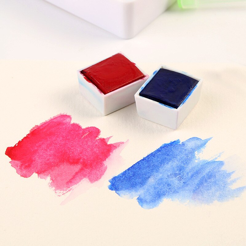 Solid Watercolor Paint Box with Paint Brush Bright... – Grandado