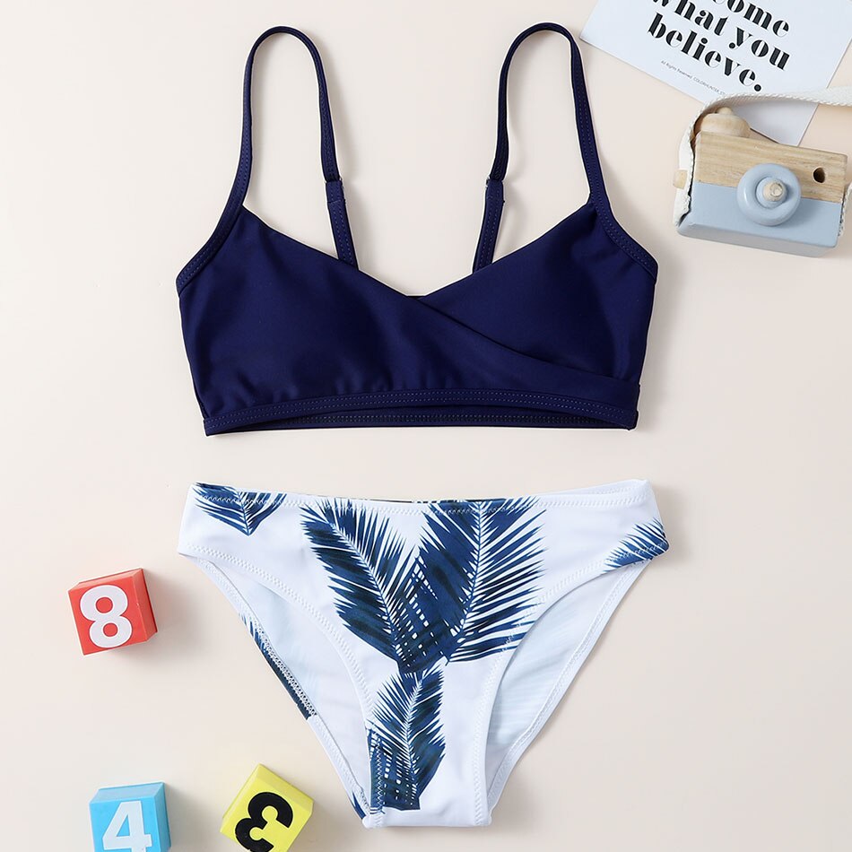 Leaf Print Girl Swimsuit Kids Tropical Two Piece C... – Grandado