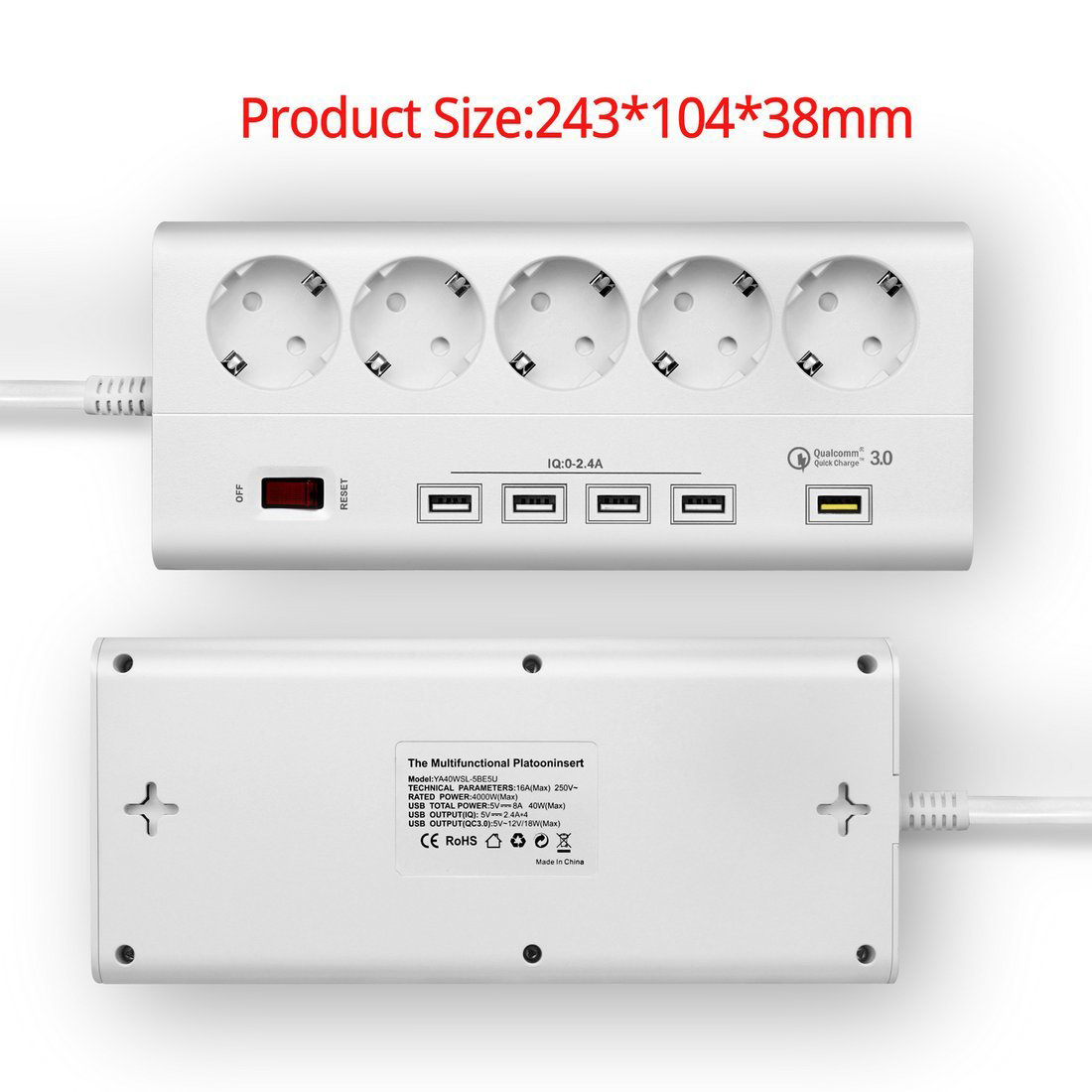 Power Strip 5 Eu Outlets Stopcontact Met Usb Qc 3.... – Vicedeal